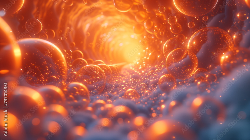 Nanoscale 3d renders of biological bubbles with flares and lights