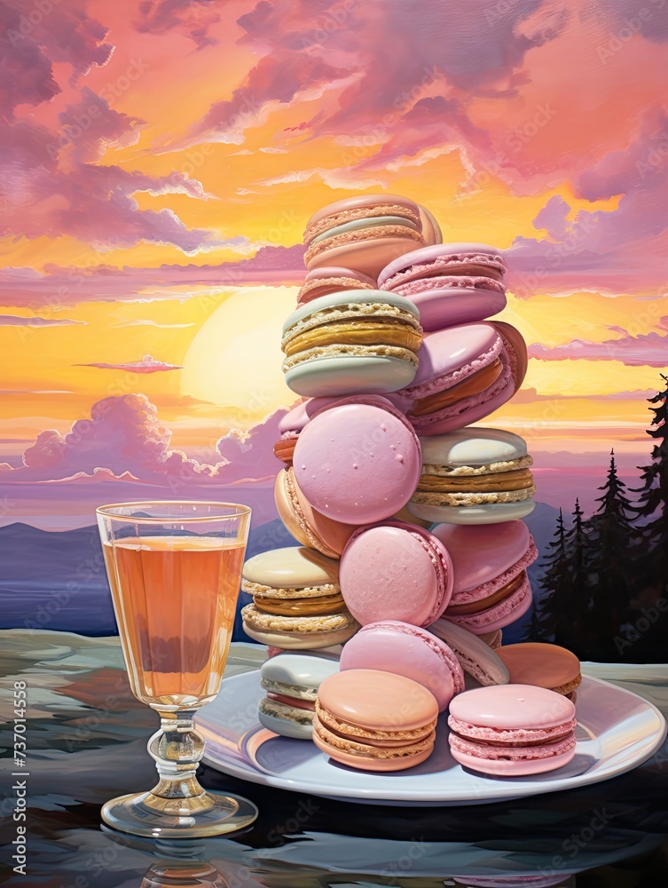 Pastel Parisian Macaron Towers: A Sunset Scene of Evening Tea and ...