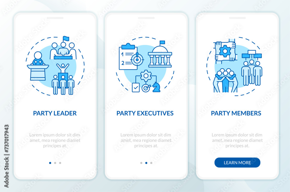 Political party structure blue onboarding mobile app screen ...