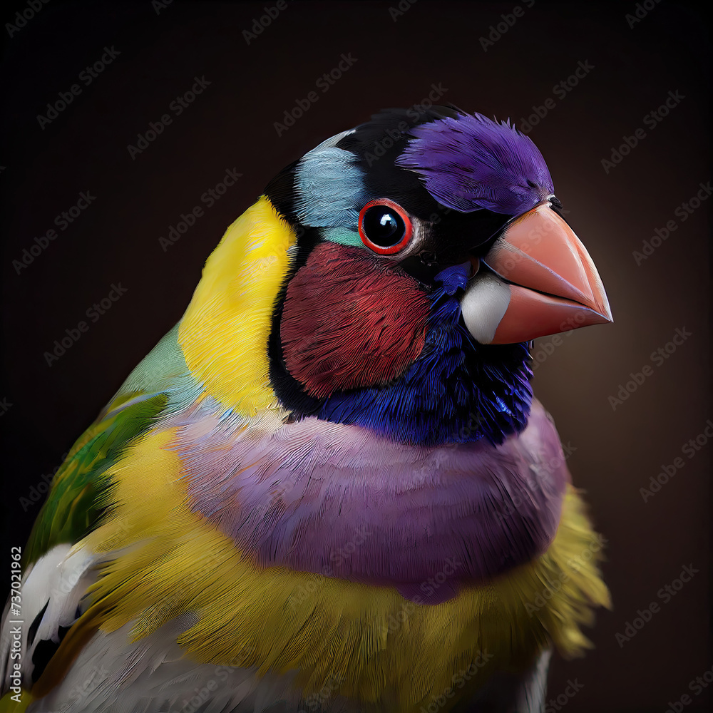 Colorful Finch Bird Portrait in Dark Studio Setting Stock Photo | Adobe ...