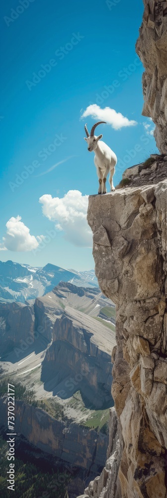 Mountain Goat on Rocky Ledge - Majestic Scene of Mountain Goat standing ...