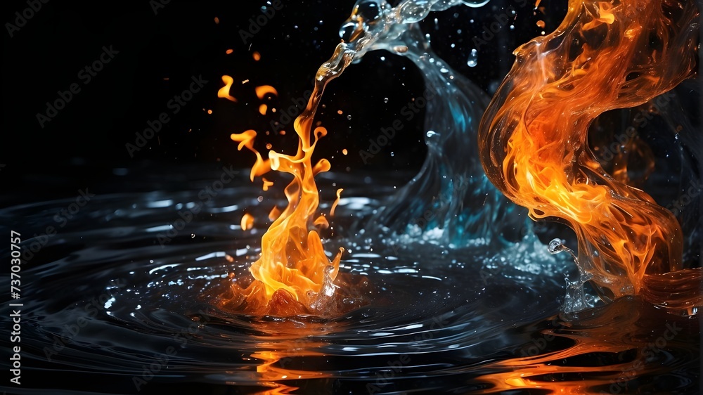 Water and Fire Clash on Black Background, Dynamic Representation of ...