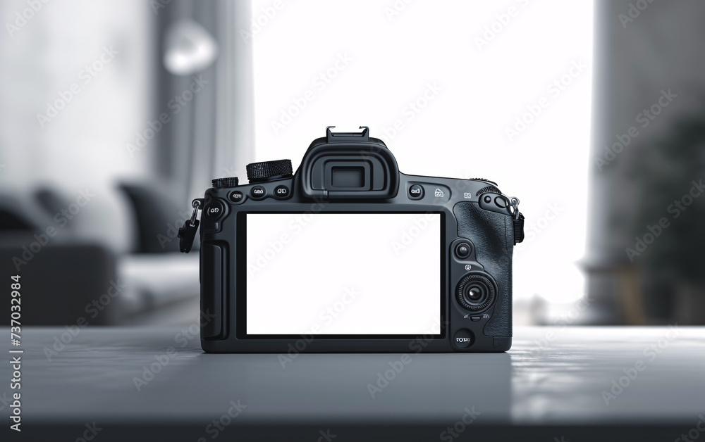 Brightly Lit Room Featuring a Modern Desk with a Professional DSLR ...