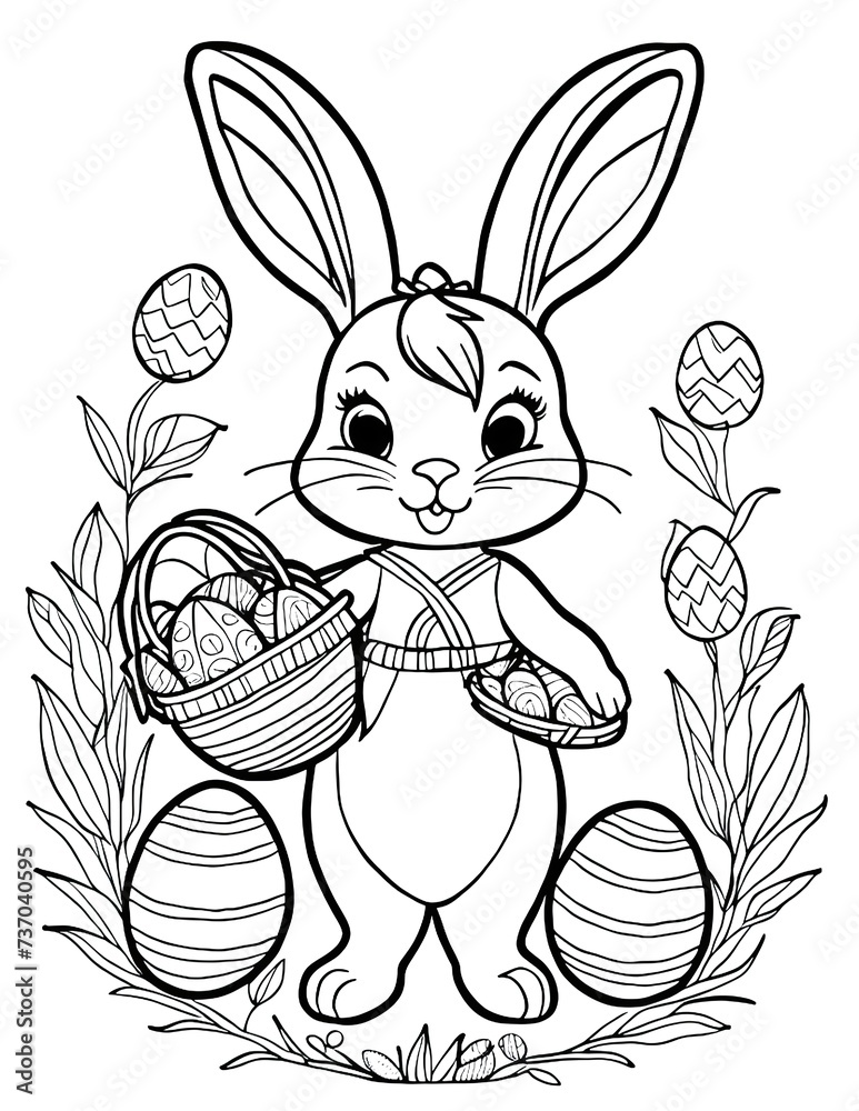 Easter Bunny's Egg Hunt: Coloring Page Adventure for All Ages Stock ...