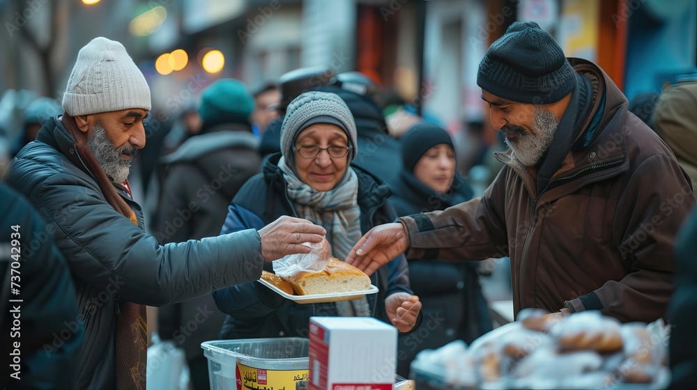 A colorful and lively scene unfolds as a diverse group of people gather ...