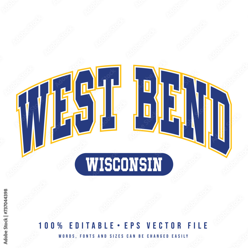 West Bend text effect vector. Editable college t-shirt design printable ...