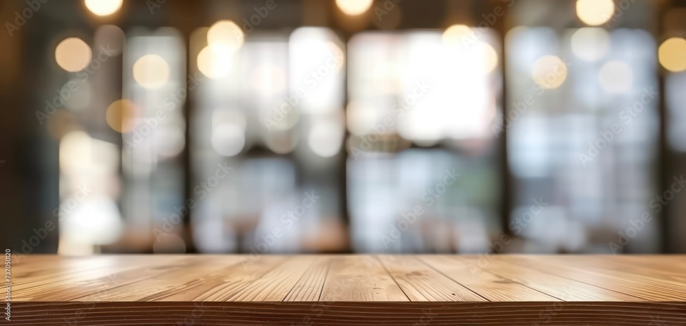 Urban rustic charm with spacious wooden table poised for product ...