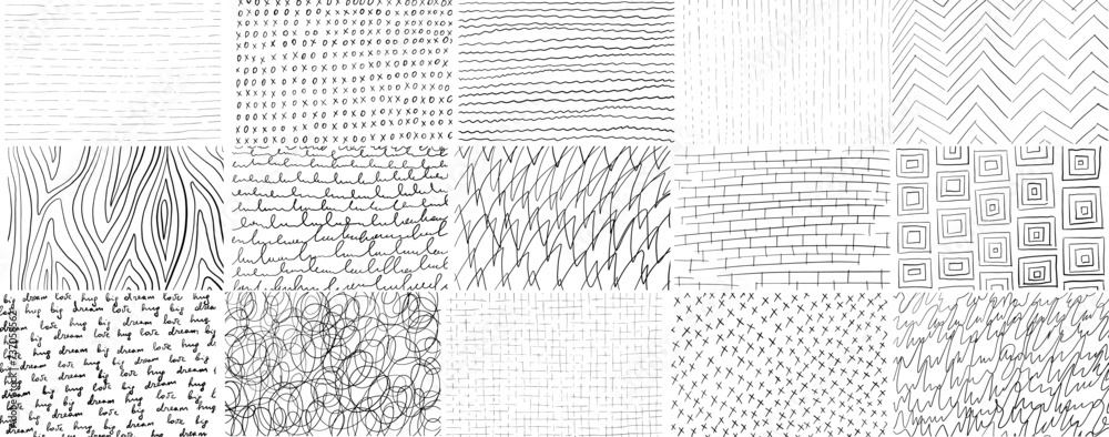 Hand-drawn pencil line crosshatch textures. Vector scribbles ...