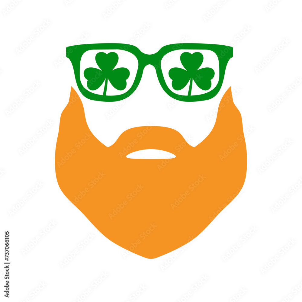 Día de San Patricio. Logo con silueta de gafas de sol con treboles y ...
