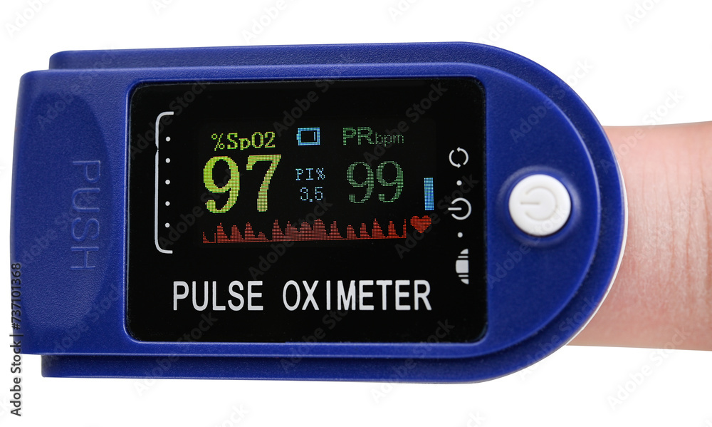 Pulse oximeter for measuring blood oxygenation pulse, isolated on a ...