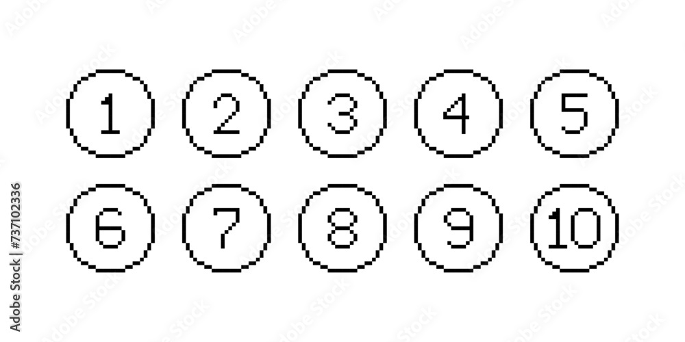 Pixel numbers icons set. 1-10 numbers from the dial. Linear style ...