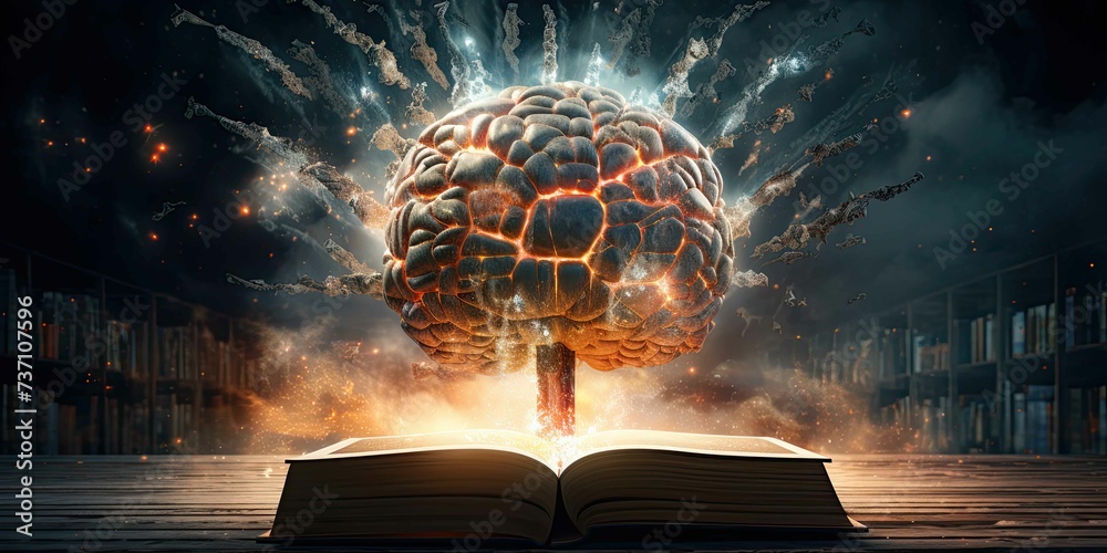 Human brain exploding over open book Stock Photo | Adobe Stock