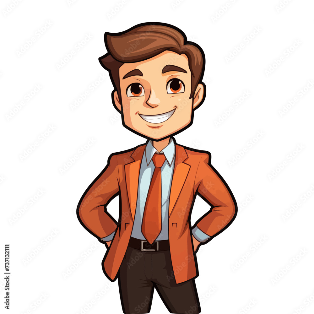 A cartoon vector image featuring a man dressed in a suit and tie ...