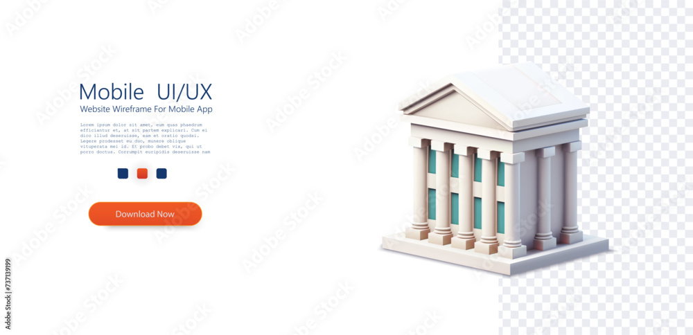 Digitally rendered 3D model of a neoclassical building with iconic ...