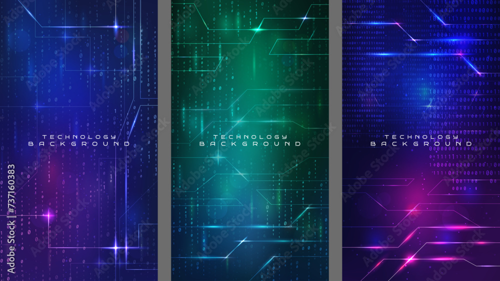 Vector illustration. Binary code background. Software programming concept. Glowing numbers and ...