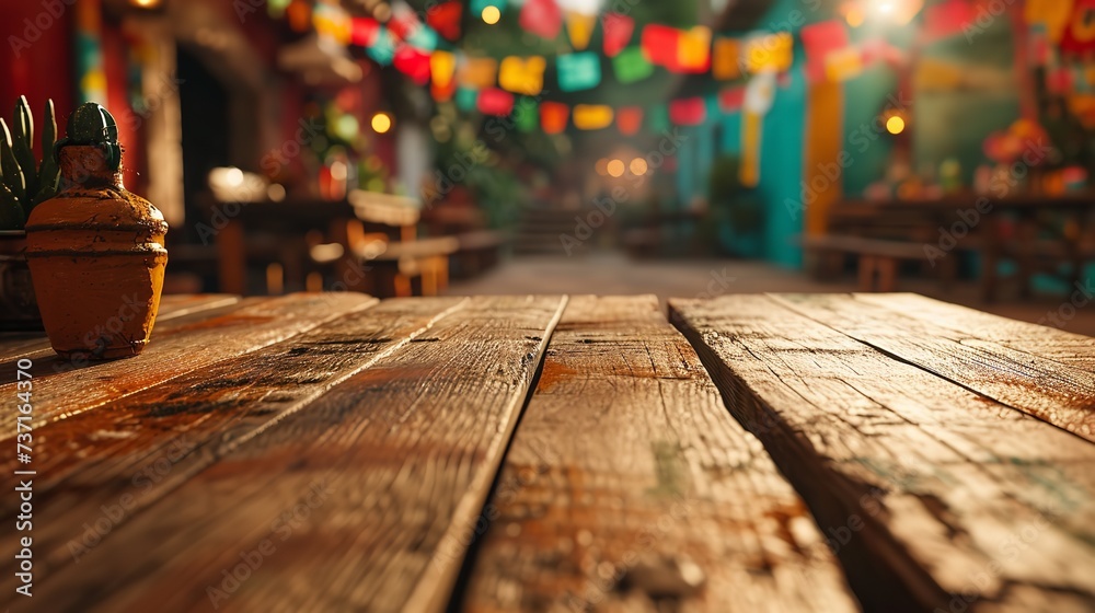 Empty Wooden Table with Mexican Fiesta Background Stock Illustration ...