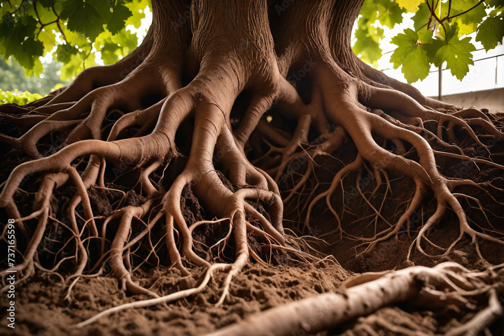 Brown grapevine tree roots underground. Horticulture concept Stock ...