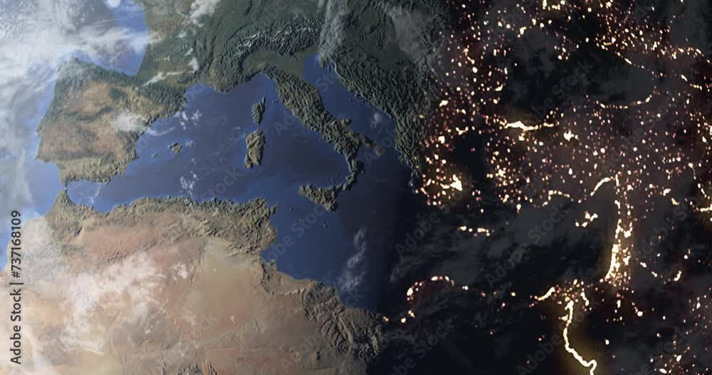 View from space of the Mediterranean Sea during the cycle of day and ...