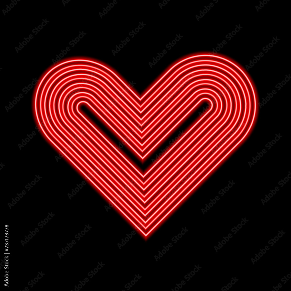 Neon red heart Love symbol on dark background Glowing sign Vector ...