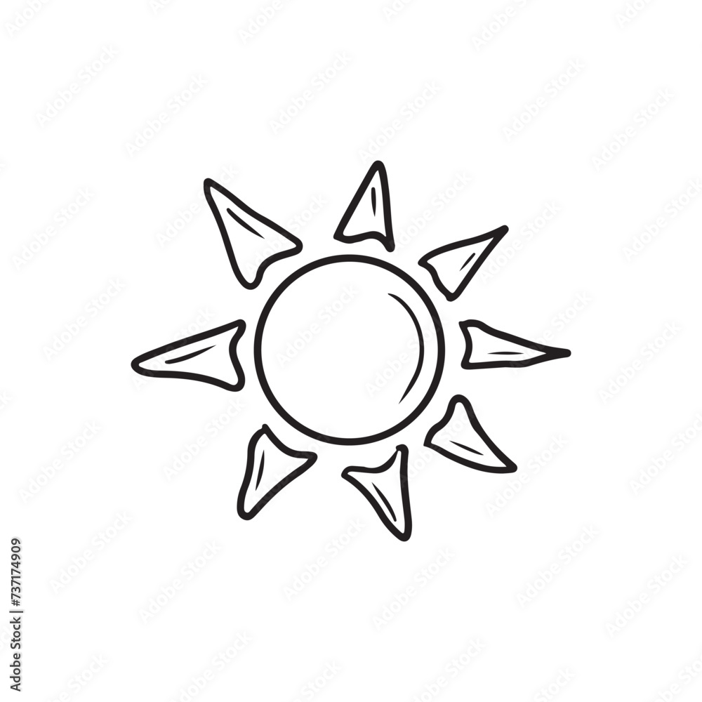 Beautiful cartoon sun drawing in black isolated on white background ...