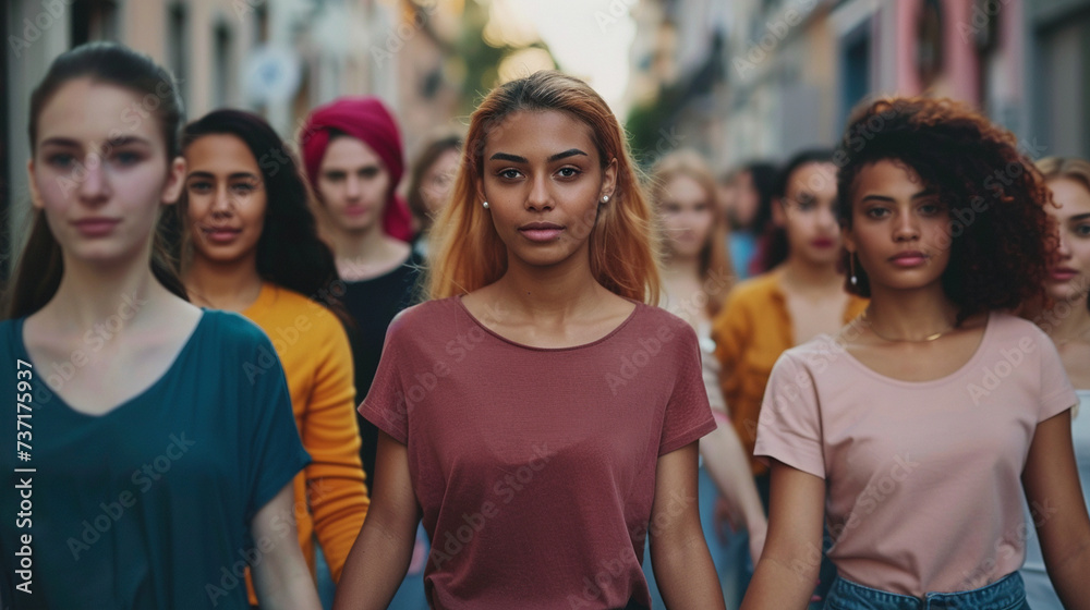 A poignant image of a diverse group of women holding hands in ...
