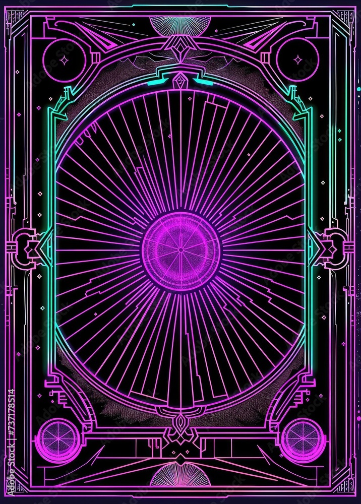 Border of a tarot card, rectangle center, futuristic lines, simple ...