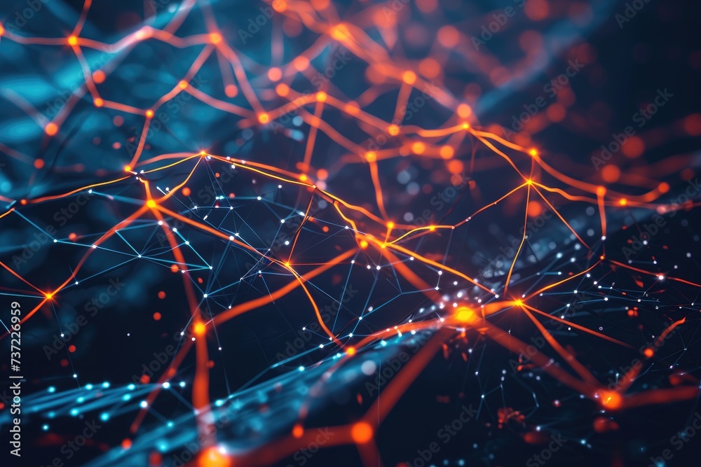 Abstract Blue and Orange Background With Lines and Dots, A web of ...