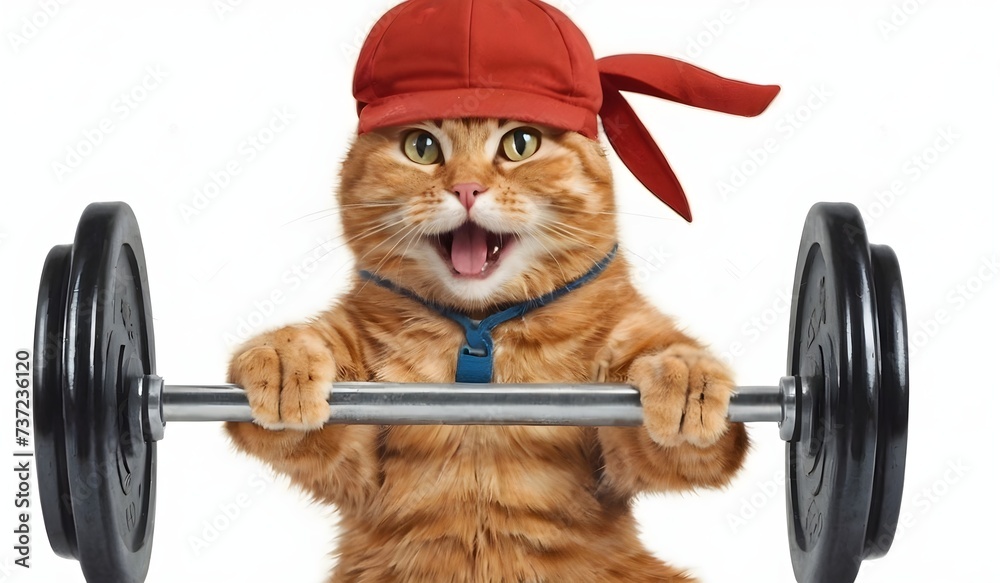 Fitness cat lifting a heavy big dumbbell Stock Illustration | Adobe Stock