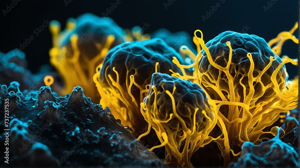 Futuristic dark yellow neon theme glowing background biological living ...