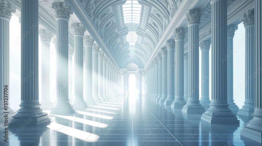 Columns and ceiling made of stone and tiles. Beautiful place with ...