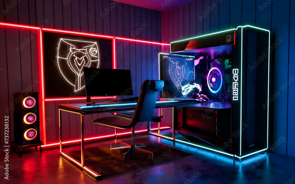 Water Cooled Gaming Pc with RGB rainbow LED lighting. Modern gaming ...