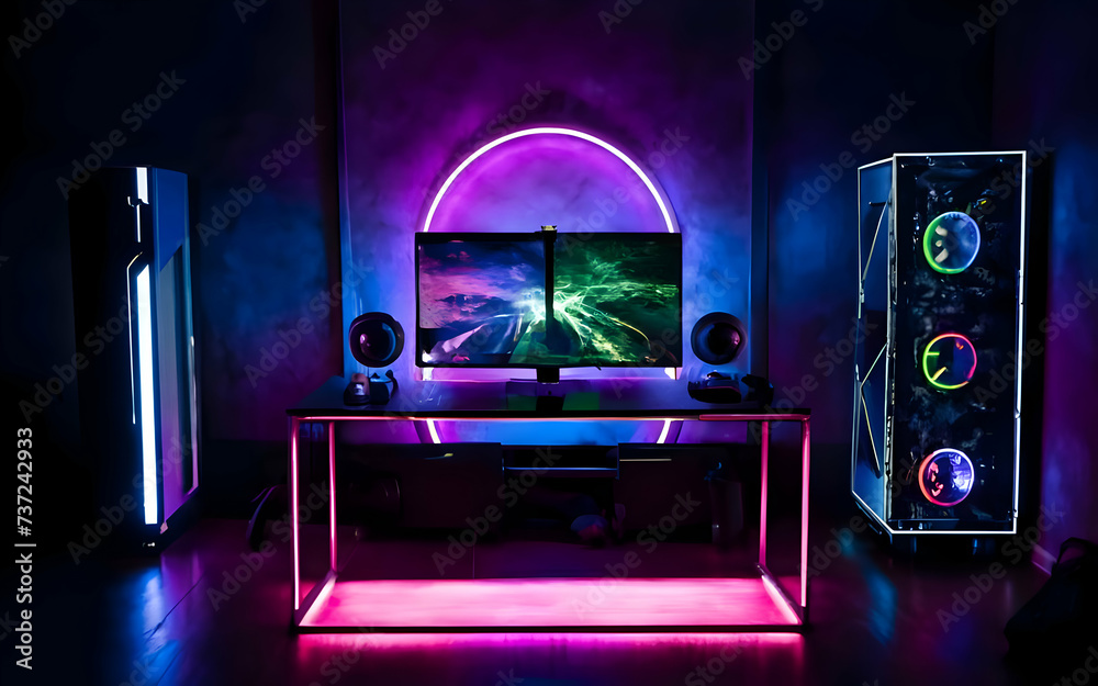 Water Cooled Gaming Pc with RGB rainbow LED lighting. Modern gaming ...