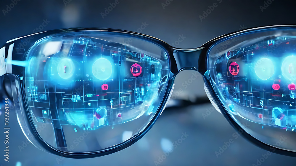 Artificial intelligence AI technology reflection in Pair of digital ...