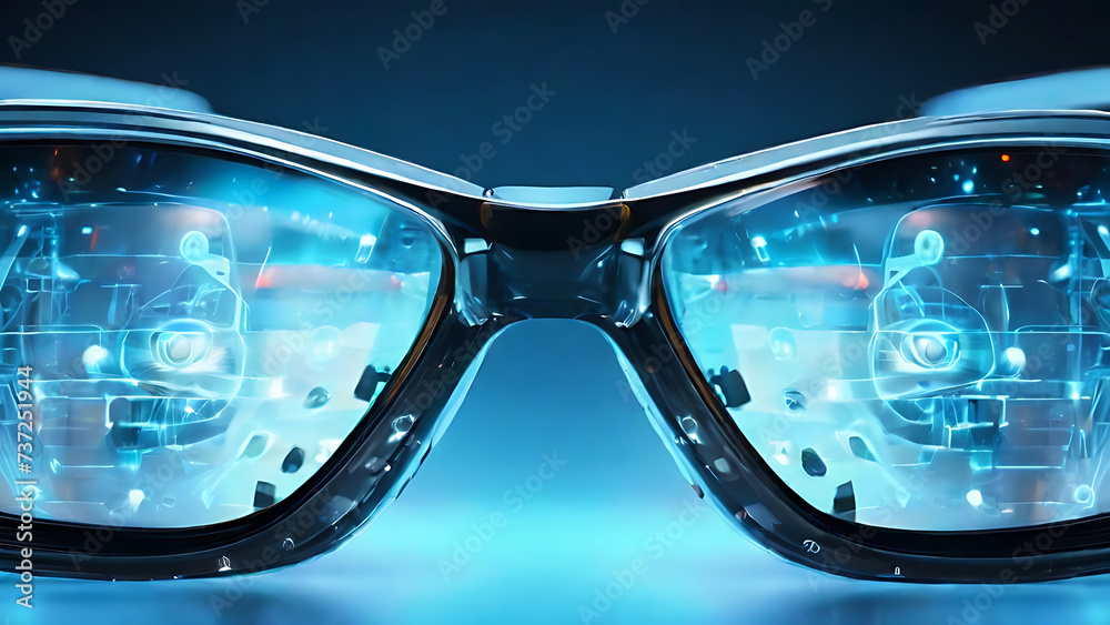 Artificial intelligence AI technology reflection in Pair of digital ...