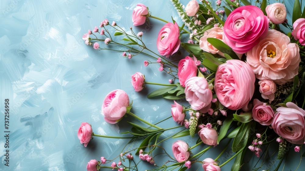 Elegant spring floral arrangement with pink peonies and tulips on a ...