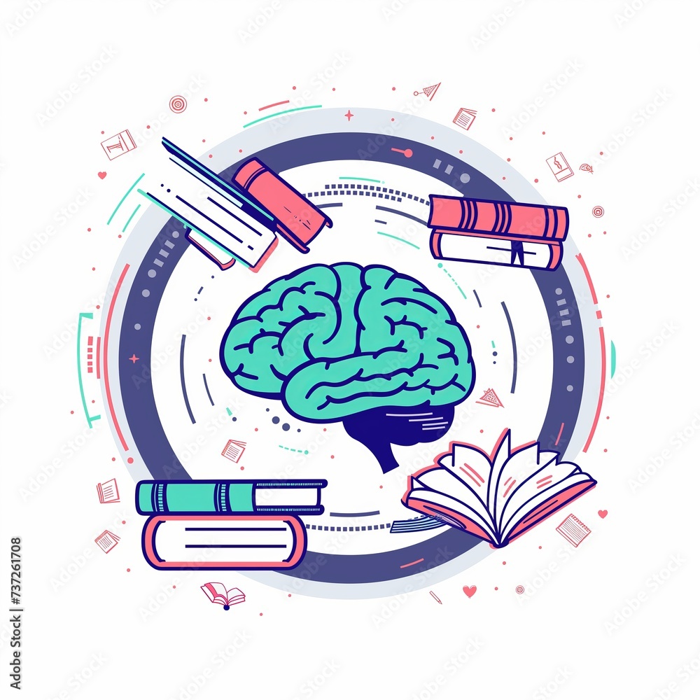 Dynamic Brain and Books Graphic Illustration Depicting the Cycle of ...