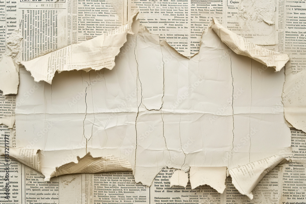 horizontal image of an old ruined empty paper peeling off from a ...