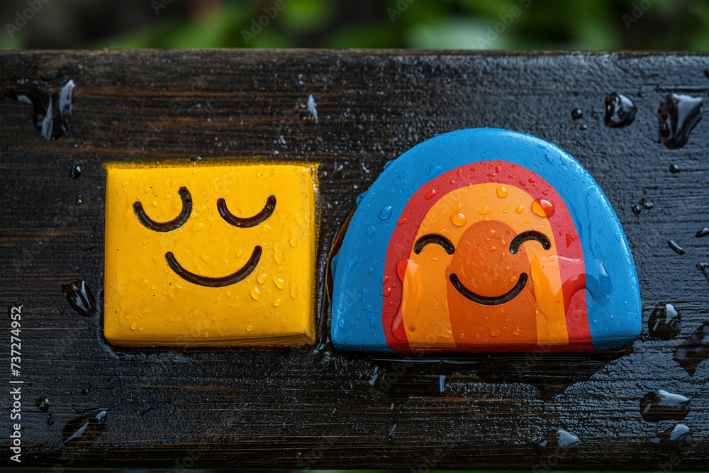 comparison between happy and sad mental conditions, with a face ...