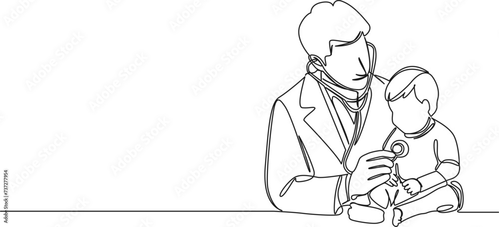 Vetor de continuous single line drawing of pediatrician using ...