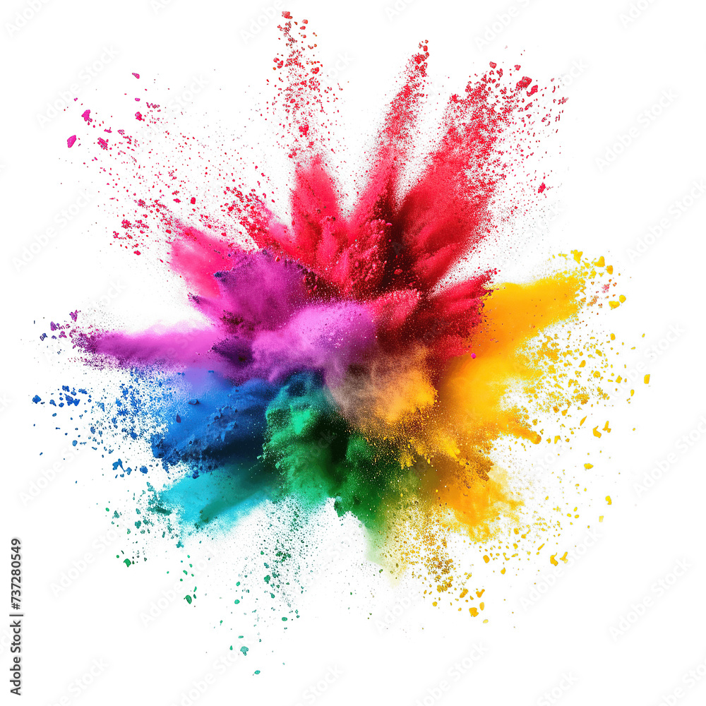 This Image Captures A Dynamic Burst Of Colored Powder Spreading Out In All Directions Against A