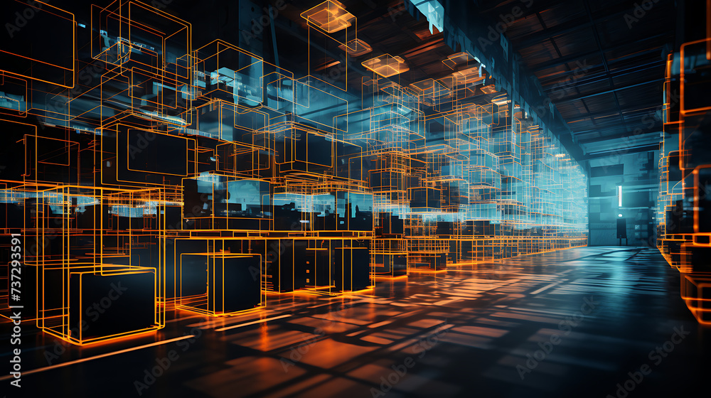 Futuristic Technology Retail Warehouse, a digital warehouse with ...