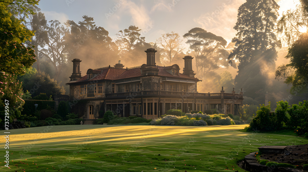 A historic mansion, with meticulously landscaped gardens as the ...