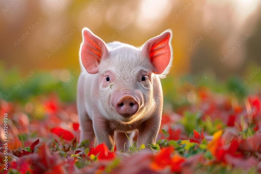 Piglets grazing free on an animal welfare and organic production farm ...