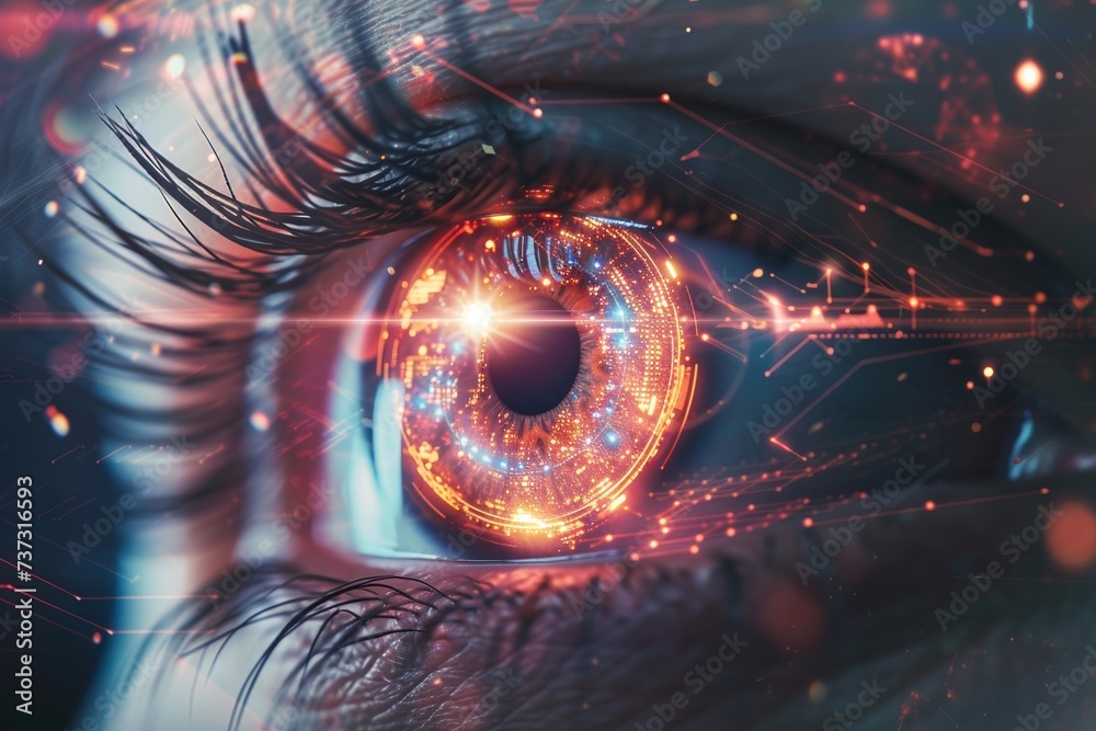 Illustrate a captivating scene featuring a detailed human eye ...