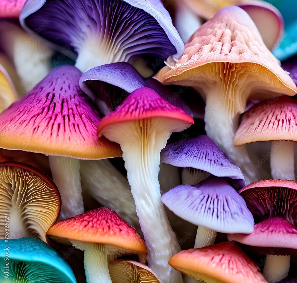 Colorful Mushrooms fungi of different beautiful shapes sizes and ...