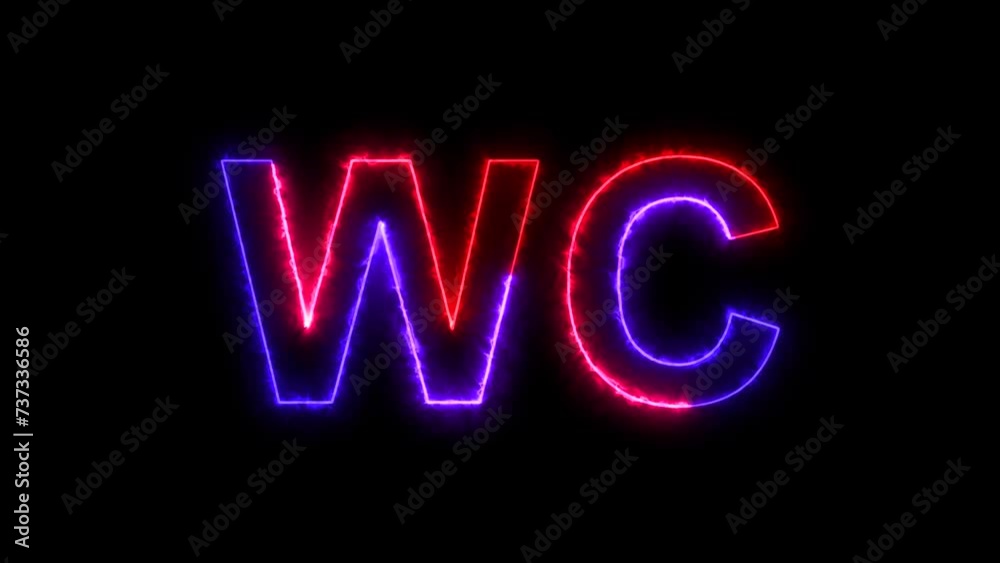 WC, Toilet, Restroom Neon Text Lone Glowing on Dark Brick Wall with ...