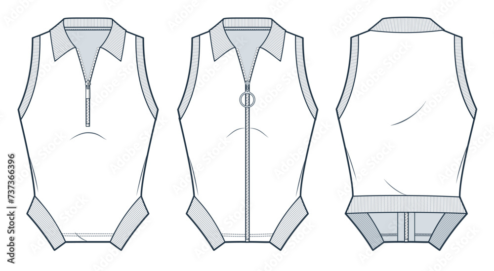 Zipped Top technical fashion illustration. Slim Fit Top fashion flat ...