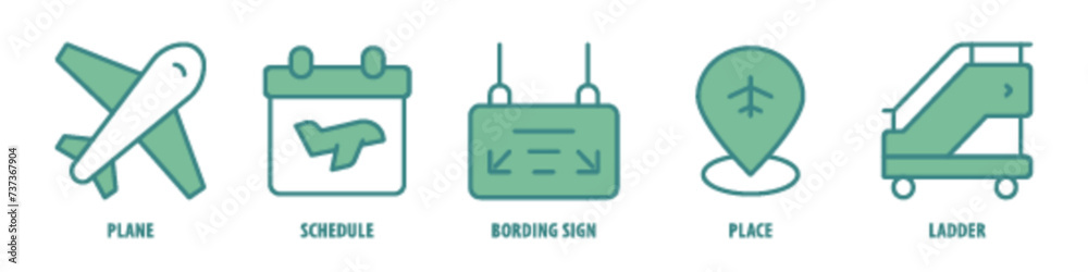 Ladder, Place, Bording Sign, Schedule, Plane editable stroke outline ...