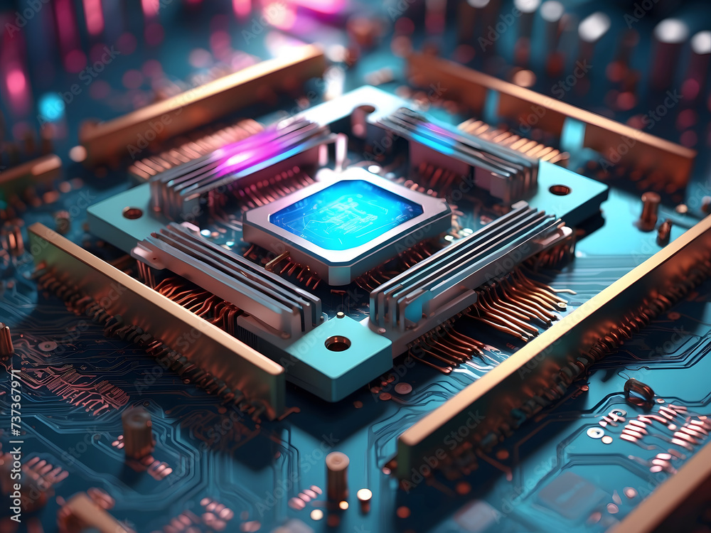 high-tech microchip CPU or GPU powerful computer component ...