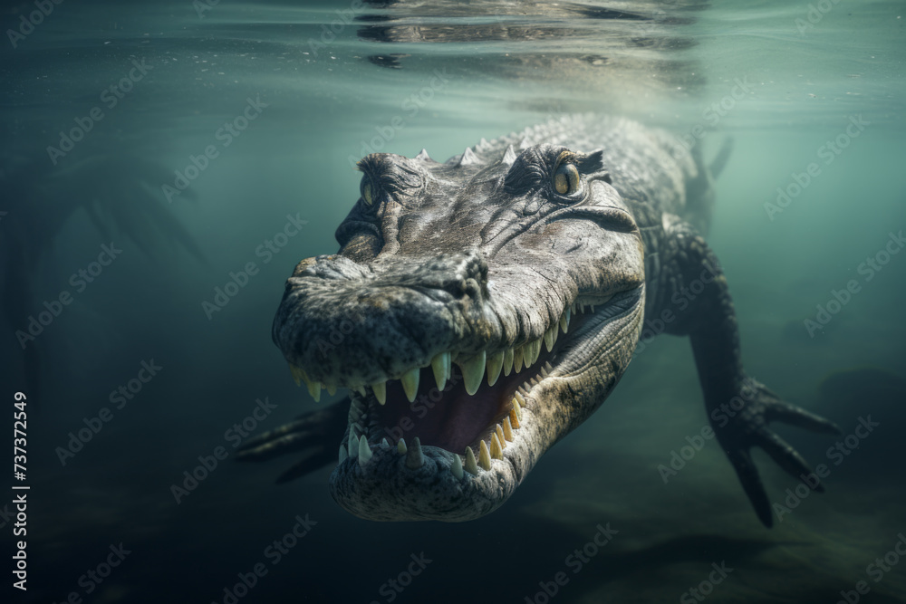 AI Generated Image of alligator emerges from murky waters, its eyes and ...
